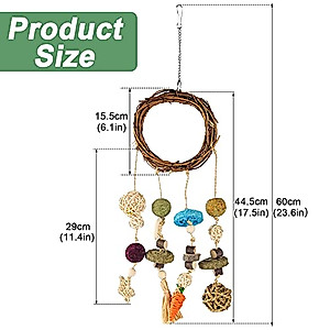 Small Pet Bunny Chew Toys, Bunny Cage Hanging Chew Toys, Handmade Rattan Ring Toys with All Natural Snacks for Bunnies Chinchillas Hamsters Guinea Pigs Teeth Grinding Exercise and Fun