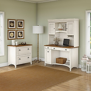 Bush Furniture Fairview Computer Desk with Hutch and 2 Drawer Lateral File Cabinet, Antique White