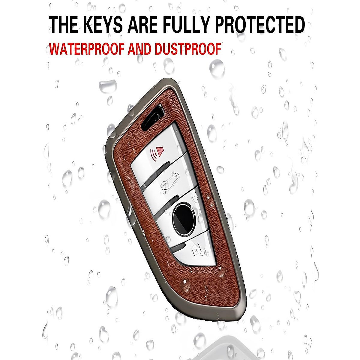 HUBEIVO for BMW Key Fob Cover Case Metal Shell Car Smart Keys Protect Keychain (P-BWBqz-Brown)