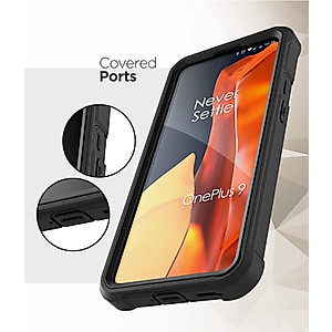 ENCASED Falcon Armor Designed for OnePlus 9 Case with Screen Protector, Protective Full Body Cover with Built-in Screen Guard (Black) (OnePlus 9)