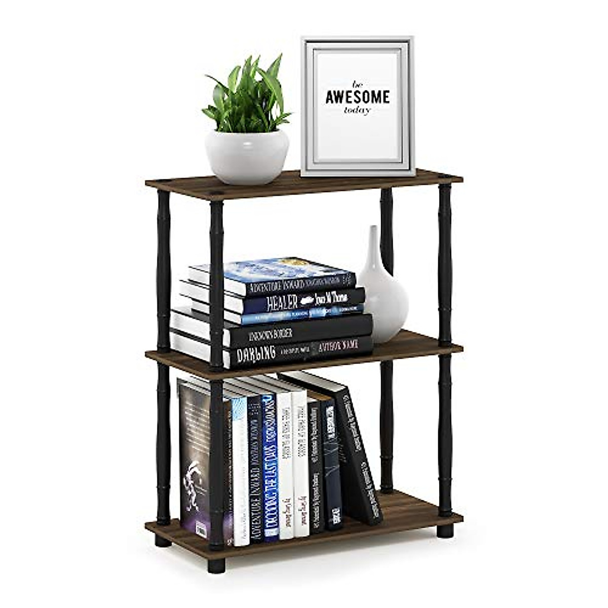 Furinno Turn-N-Tube 3-Tier Compact Multipurpose Shelf Display Rack with Classic Tube, Columbia Walnut/Black