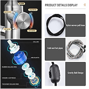 304 Stainless Steel High Arc Brushed Nickel Kitchen Faucet,Silicone Waterfall Outlet Kitchen Sink Faucets,Kitchen Faucet with Pull-Out Down Sprayer,with Deck Single Handle Sink Faucets