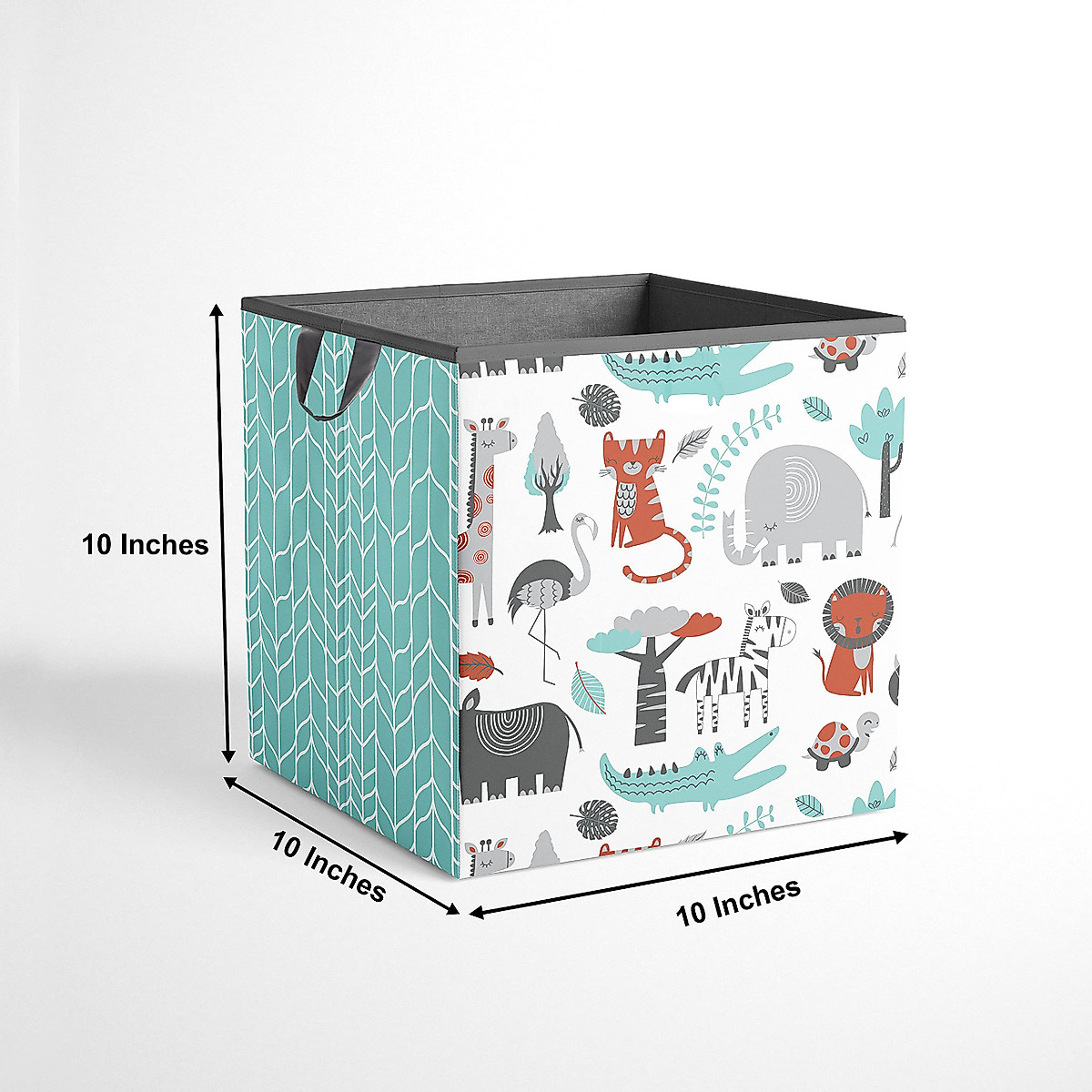 Bacati - Small Storage Tote Safari Animals Aqua/Orange/Gray Boys 10 x 10 x 10 inches