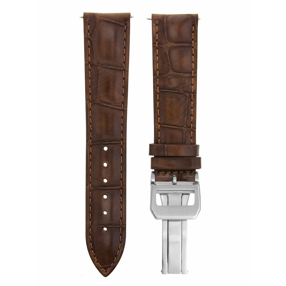 Ewatchparts 23MM LEATHER WATCH BAND STRAP COMPATIBLE WITH IWC PILOT PORTUGUESE DEPLOYMENT CLASP L/BROWN