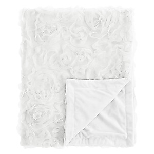 Sweet Jojo Designs White Floral Rose Baby Girl Blanket Receiving Security Swaddle for Newborn or Toddler Nursery Car Seat Stroller Soft Minky - Solid Flower Elegant Boho Shabby Chic Luxury Glam Roses