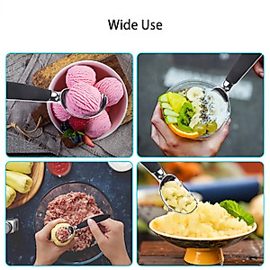 2Pack Ice Cream Scoop - Comfortable Stainless Steel Icecream Scooper With Non-Slip Rubber Grip, Ice Cream Spade Great for Sorbet, Almon,Cookie Dough, Melon (Black&Zinc)