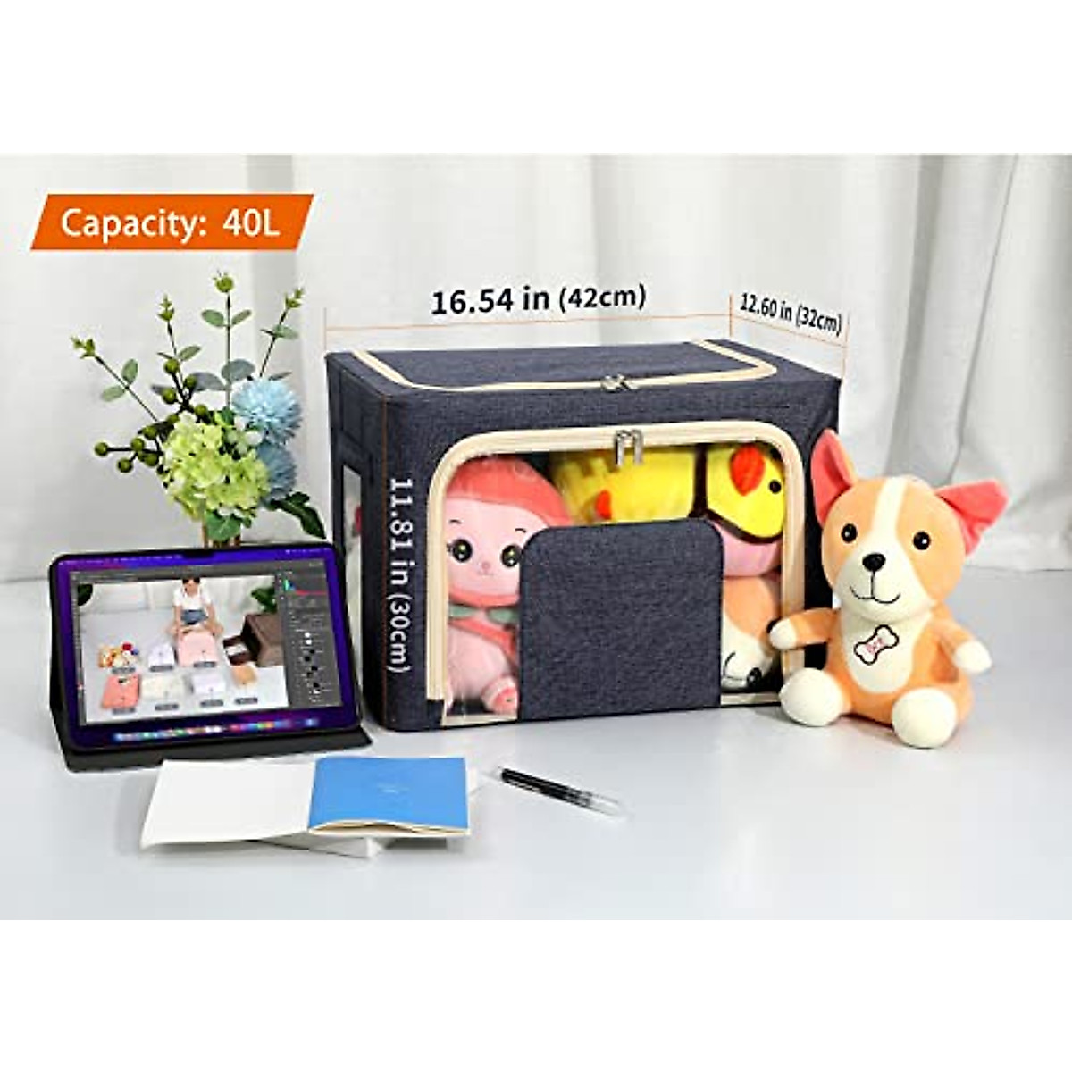 Furnhome 6 Pack Sturdy Clothes Storage Bins Organizer Containers, Stackable Storage Bins-Foldable Steel Frame Storage Box for Clothing Storage with Clear Window & Reinforced Handles