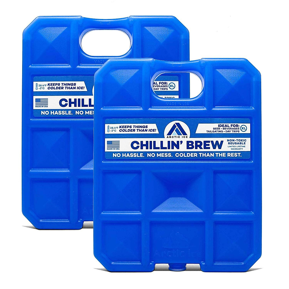Arctic Ice Chillin' Brew Series Long Lasting High Performance Ice Pack for Beer, Beverages, Tailgating, Day Trips and More - Freezes at 28 Degrees (2-Pack) (Large 2.5 LB)