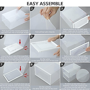 Elechomes Shoe Boxes Clear Plastic Stackable, 18 Pack Premium Shoe Organizer Storage for Closet Space Saving Foldable Shoe Rack Containers, Sneaker Display Case Holder Shoe Bin for Entryway Drawers