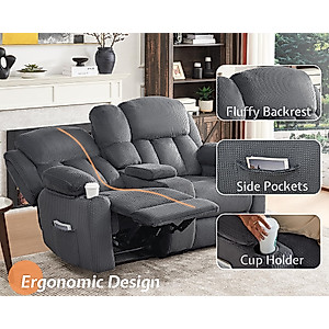Jocisland Recliner Couch, Recliner Loveseat with Cup Holders, Console with Charging Socket, Comfy Reclining with Dual Wingback for Living Room(Grey)