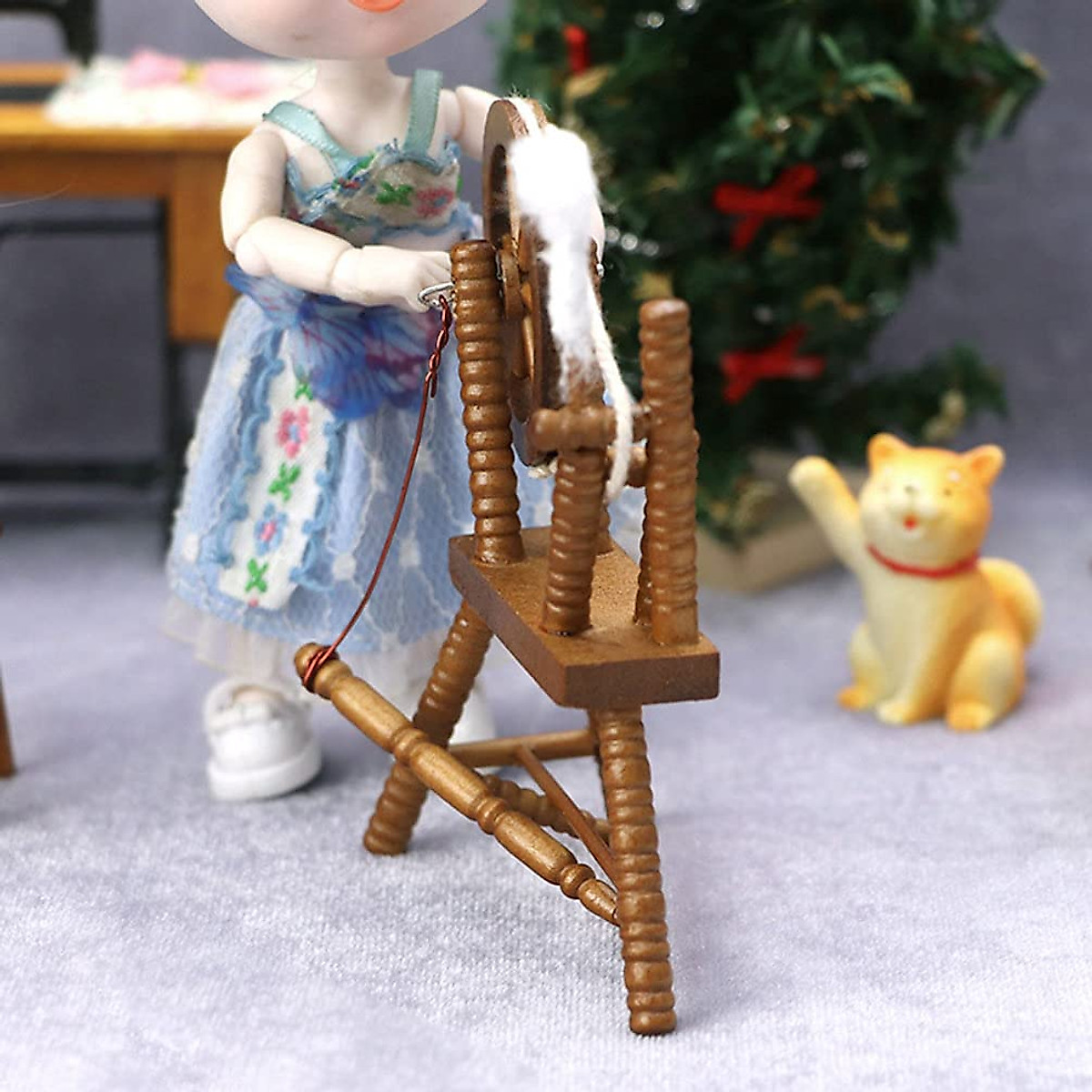 Toddmomy 1: 12 Vintage Sewing Machine Dollhouse Miniature Hand Reeling Machine Wooden Spinning Wheel Mini Dollhouse Furniture Accessories