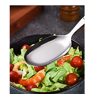 AXIAOLU 4 Pieces X-Large 11-Inch Stainless Steel Serving Spoon Set with Slotted Spoon, Pointed Serving Spoon, Round head Serving Spoon and Deepened Serving Spoon for Buffet Banquet Flatware