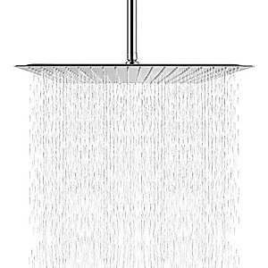 16 Rainfall Shower Head - Sarlai 16 Inch Shower Head Large Rain Solid Square Ultra Thin 304 Stainless Steel Chrome Finish Rainfall Shower Head