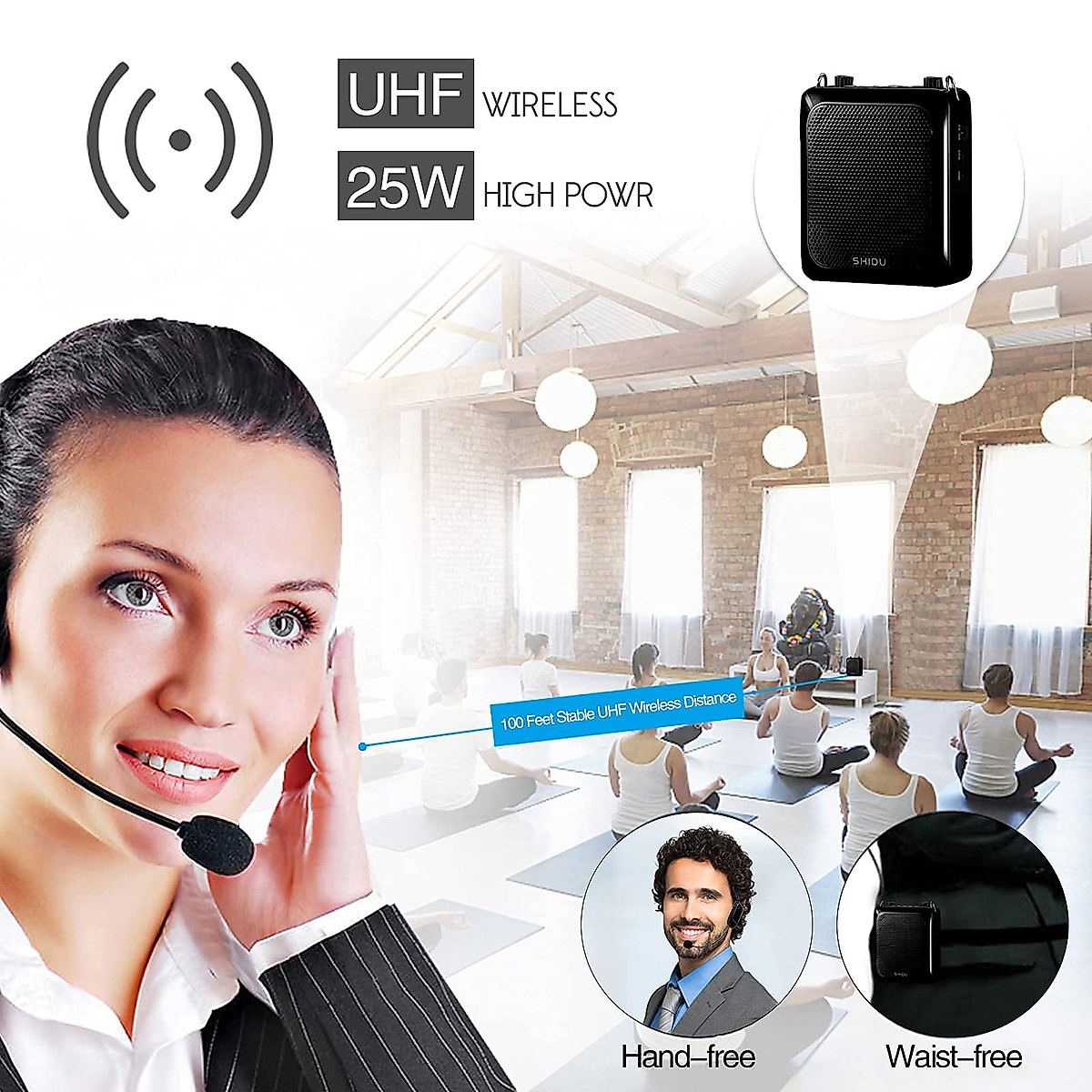 Wireless Voice Amplifier Bluetooth, Microphone Amplifier Wireless 25 Watt Sound System Portable with Mic, 2000mAh Rechargeable Lithium Battery for Teachers/Tour Guide S28