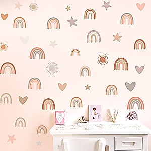 Easma Rainbow Wall Decals Rainbow Wall Stickers for Girls Bedroom Star Heart Wall Decals Watercolor Raindrop Wall Stickers Peel&Stick Wall Sticker Kids Decals for Walls