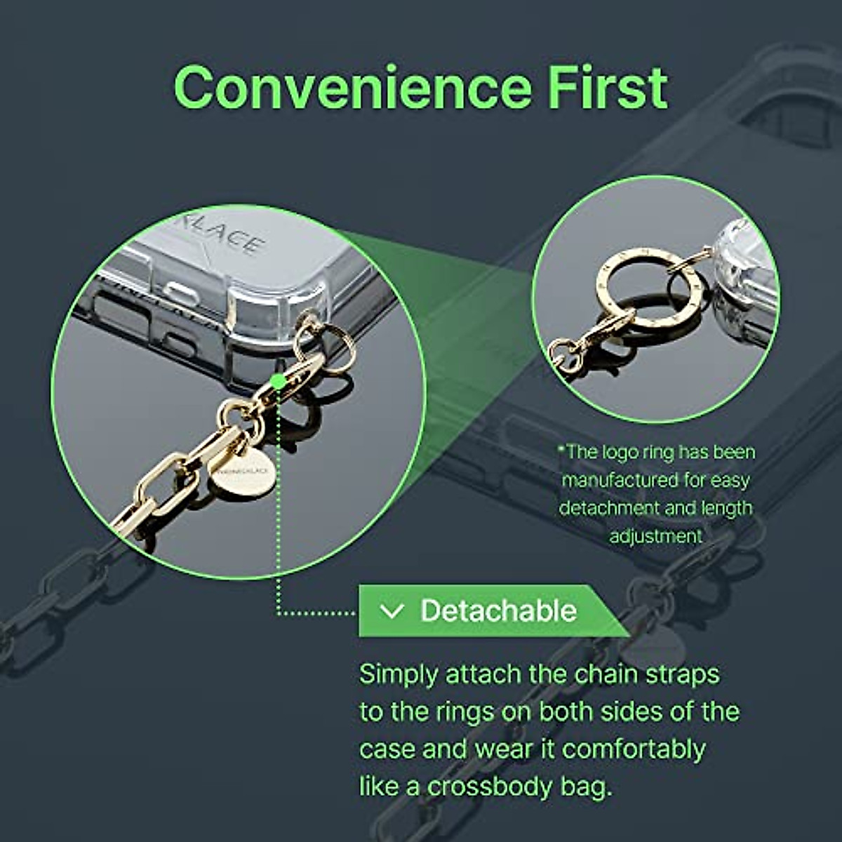 phonecklace iPhone 13Mini Crossbody Phone Case with Adjustible Chain Strap -Shockproof Cellphone Cover with Metal Component for Safe. Detachable 14K Gold Plated Chain Strap(Clip Chain)