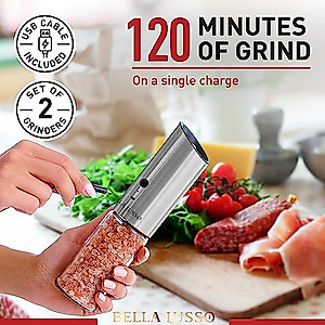 Gravity Electric Salt & Pepper Grinder Set - Adjustable Coarseness - Rechargeable Battery Powered - Refillable Glass Jars - Automatic Operation One Hand Spice Mill - Stainless Steel Kitchen Gadget
