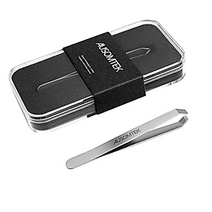 AUSOMTEK Beard Tweezers, White Hair Plucking Tweezers, Stainless Steel, Fine Hair Removal Tweezers, Eyebrows Shaping Tool, 5mm Tip, Clear Box 1Pack