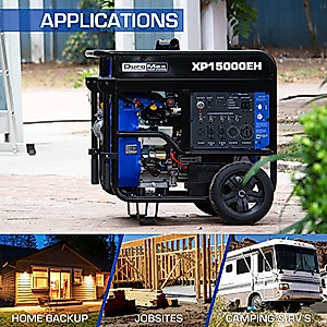 DuroMax XP15000EH Dual Fuel Portable Generator-15000 Watt Gas or Propane Powered Electric Start-Home Back Up & RV Ready, 50 State Approved, Blue and Black
