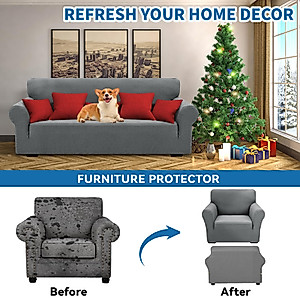 XINEAGE 2024 Newest Stretch Armchair Covers 1 Piece Chair Slipcovers Chair Protector for Living Room Thick Soft Chair Cover with Elastic Bottom Couch Cover for Pets Kids (Chair, Light Gray)