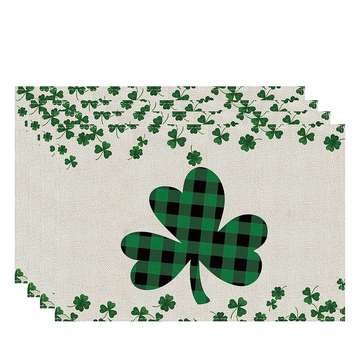 Ciwolce Green White Shamrock St Patricks Day Placemat Set of 4, Saint Patty's Day Kitchen Dining Table Mat Home Indoor Decoration