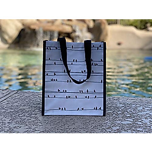 Foremost Reusable Bag Lunch/Gift Birds on a Wire Pattern 3-Pack Multi-Purpose Totes, white and gray, black and white, small (71101-B3)