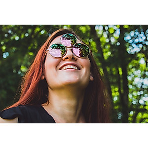 Trippy Lights Third Eye Sunglasses, Emerald Green with Pink Reflective Lens