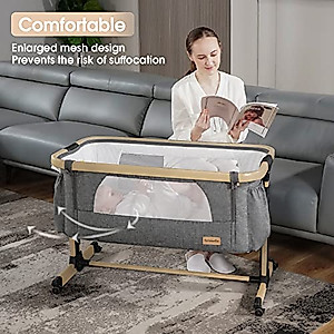 Li'l Pengyu Baby Crib Incline Portable Bassinet Bedside Sleeper Co Sleeper with Mattress Pad and Carry Bag