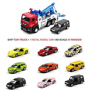 haomsj Toy Tow Truck Pull Back Toy Cars Miniature Carrier Truck Toy for Boys and Girls, Lights and Sound