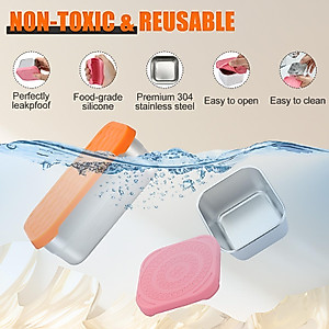 RimCereal 4 Pcs Stainless Steel Lunch Containers with Lids Metal Lunch Box Leakproof Salad Snack Containers for Kids