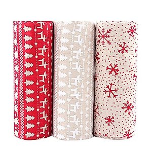 Xmas Pattern Cotton Linen Fabric DIY Christmas Decoration Fabric for Patchwork Dress Sofa Curtain45X45CM (M1-3-2)