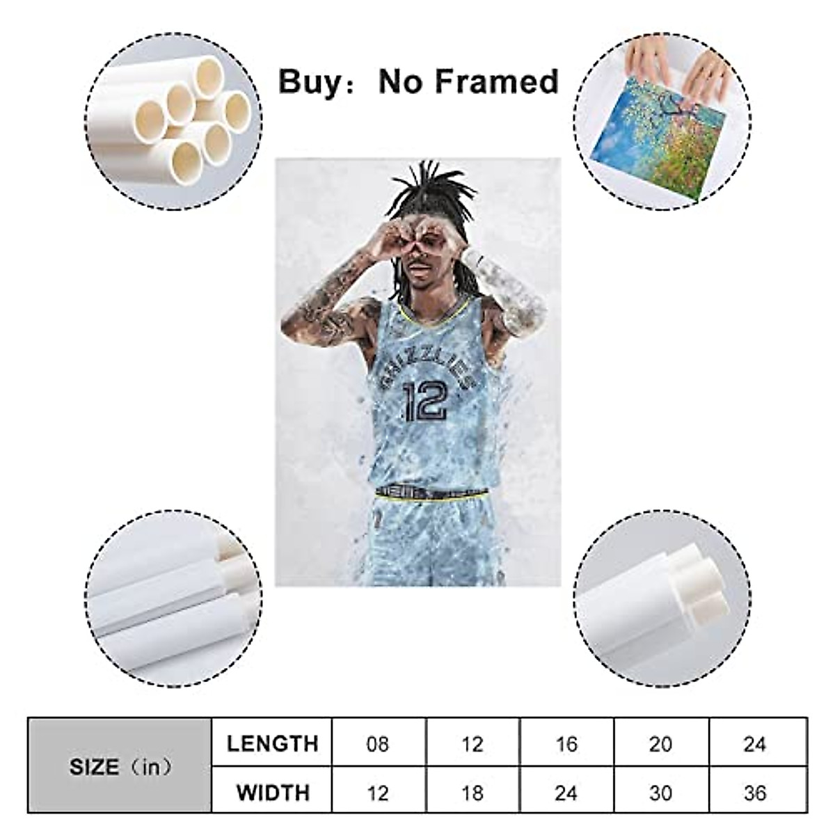 FANCHUANG Ja Morant Poster Paper Dunk for Wall Decor Boys Bedroom Canvas Wall Poster Signed Inspirational Posters Unframe-style 12x18inch(30x45cm)