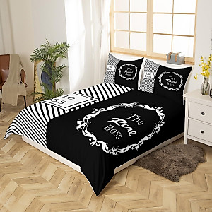 The Boss The Real Boss Couple Bedding Set Full Ultra Soft Adult Couple Duvet Cover 3 Pieces Romantic Simple Style Couple Bedspread with Zipper Ties with 1 Duvet Cover + 2 Pillowcases, No Comforter