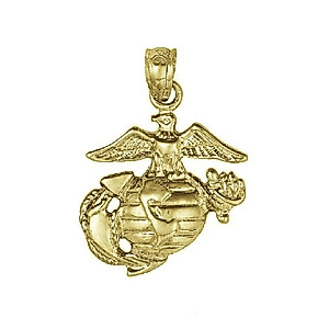 Sterling Silver Yellow Gold Plated Eagle, Globe, Anchor Charm / Pendant, Made in USA