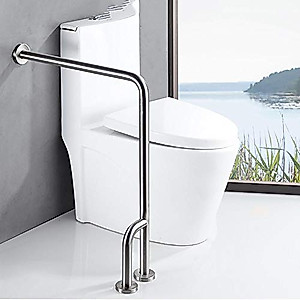 CRODY Bath Wall Attachment Handrails Grab Bar Rails Stainless Steel Curved Shower Grab Bar Wall Mounted Toilet Grab Rails with Legs Safety Floor-Standing Bathroom Handrail Multifunction Towel Rack/Rig