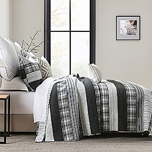 Homzard King Size Quilt,Black and White Striped Quilt King Size Bedding Set,Grey King Quilt Bedding Set,Farmhouse Lightweight Quilt Set for King Size Bed,100% Cotton Quilt Bedding All Season