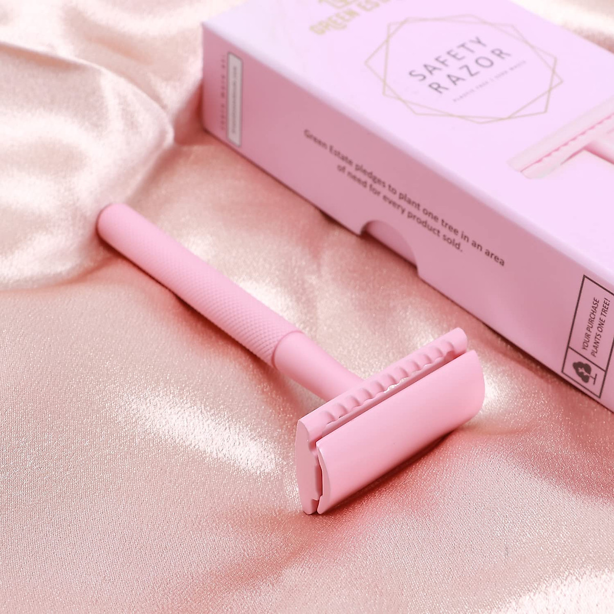 Double Edge Safety Razor for Women, Safety Razor with 10 Blades, Women Razor, Fits All Double Edge Razor Blades, Plastic Free (Pink)