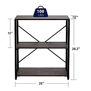 Bookshelf,3-Tier Folding Bookcase,Industrial Book Shelf,Rustic Wood Storage Shelves,Tall Bookshelf,Shelves For Bedroom,Office,Kitchen,Living Room,Study Room,No Assembly Folding Bookshelf,Black