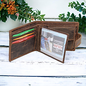MORUCHA Wallets Men Anti-Theft RFID Blocking Bifold Leather Wallet Genuine Distressed Hunter Leather Passcase Wallet Money Cards Coin Organiser Purse Gift For Men M80 Dark Brown