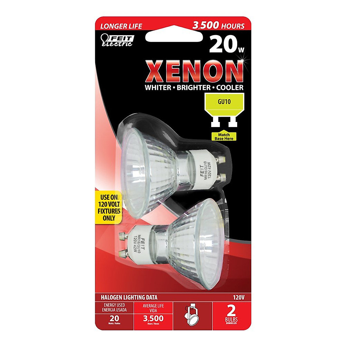 Feit Electric BPXN20MR16/GU10/2/RP Xenon 20-Watt Halogen MR16 Bulbs (2 count package), 3000K Warm White