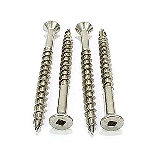 #10 x 3 Stainless Steel Deck Screw Square Drive, Flat Head with 4 Nibs Underhead (Quantity: 100) Type 17 Wood Cutting Point, 2" of Thread Length, #10 Screw Diameter, 3" Screw Length