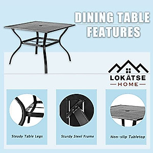 LOKATSE HOME 37" x 37" Patio Dining Table Square Outdoor Metal Steel Frame with Umbrella Hole, Black