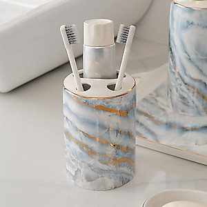 Soap Dispenser Accessories Set -6 Pieces Counter Top Bath Set Includes Soap Dispenser Toothbrush Holder Tumblers Soap Dish and Tray, Ceramic Soap Dispenser