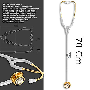 Stethoscope Golden ChestPiece with Latexfree Tube Soft Sealing Ear Knobs Royal Gold For Nurses & Doctors Stainless Steel Brass Ring Grey Tube