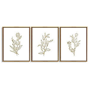 Creoate Framed Canvas Wall Art, Botanical Wall Art Print, Leaf Plant Poster Art Print Set of 3 Minimalist Leaves Canvas Wall Decor for Living Room, 12x16 Inch