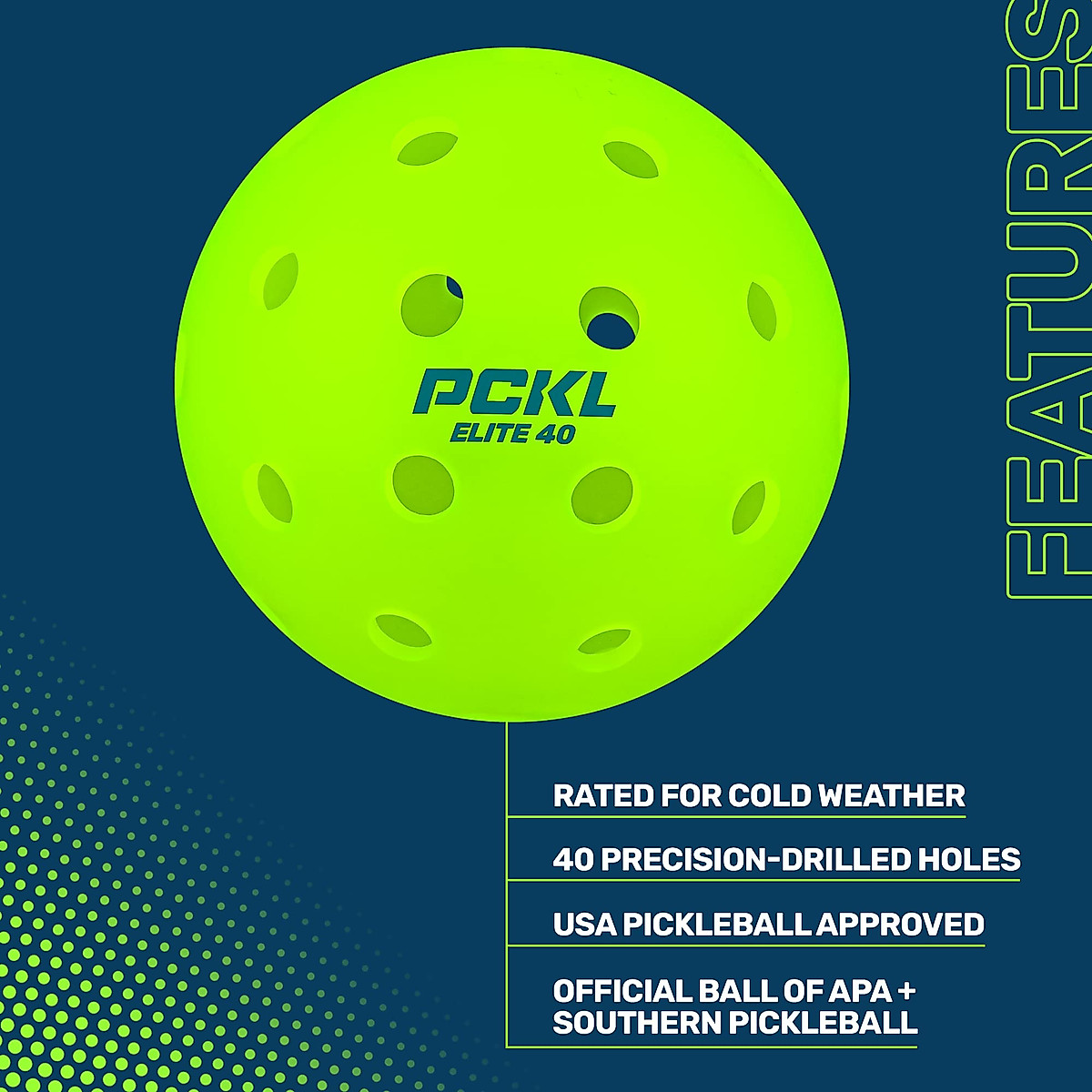 PCKL Elite 40 Pickleball Balls | Tournament and Competition Ball | 4 Pack of Balls | 50 Pack | 100 Bulk Pack | USA Pickleball Approved (12 Pack, Neon Green)