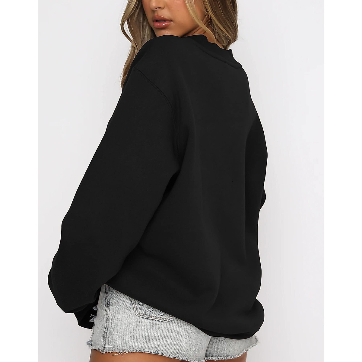 Fanway&EC Women's Long Sleeve Sweatshirt Casual Crewneck Oversized Pullover Hoodies Fall Tops Black