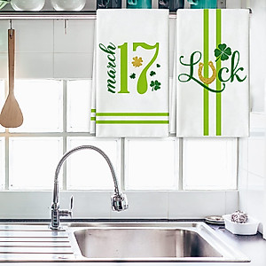 AnyDesign St. Patrick's Day Kitchen Towels 18 x 28 Inch Green Shamrock Dish Towel Lucky Clover Hand Drying Tea Towel for Cooking Baking Cleaning Wipes, Set of 4