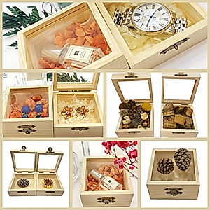 Little Fire Craft Unfinished Wooden Box with Glass Hinged Lid DIY Decorative Box Wooden Jewelry Box Mini Storage Gift Box for Christmas and Birthday 3.35 x 3.35 x 1.85 inch 2 Pack