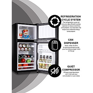 KRIB BLING 3.5 Cu.Ft Refrigerator 2 Door 7 Level Adjustable Thermostat Control Top-Freezer Refrigerator Lock Fresh Energy Saving Black (KB03-FLS-80-BLACK)